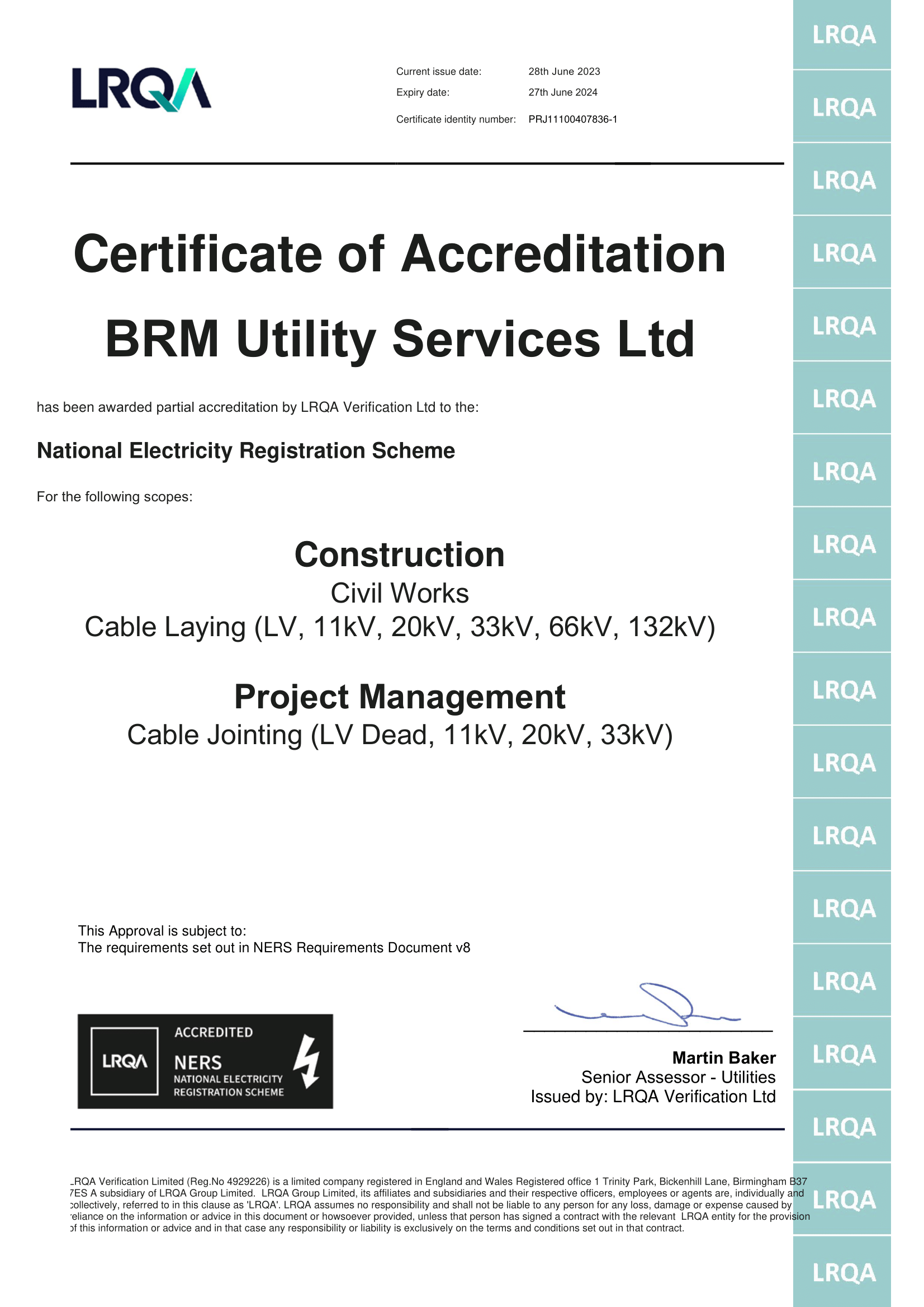 Our Accreditations & Certificates — BRM Utility Services