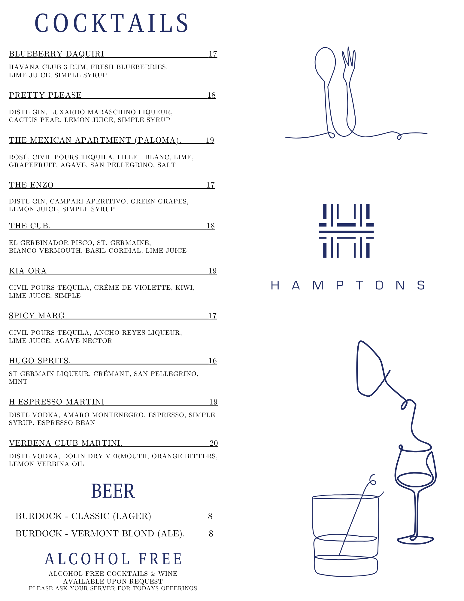 Menus — Hamptons restaurant