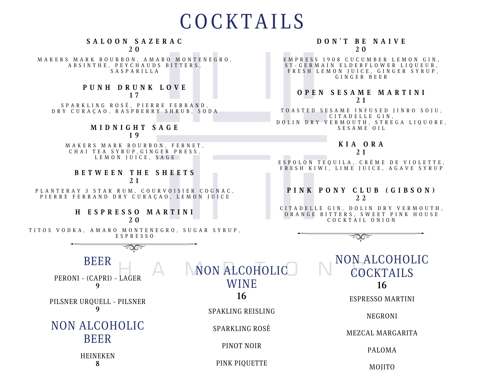 Menus — Hamptons restaurant