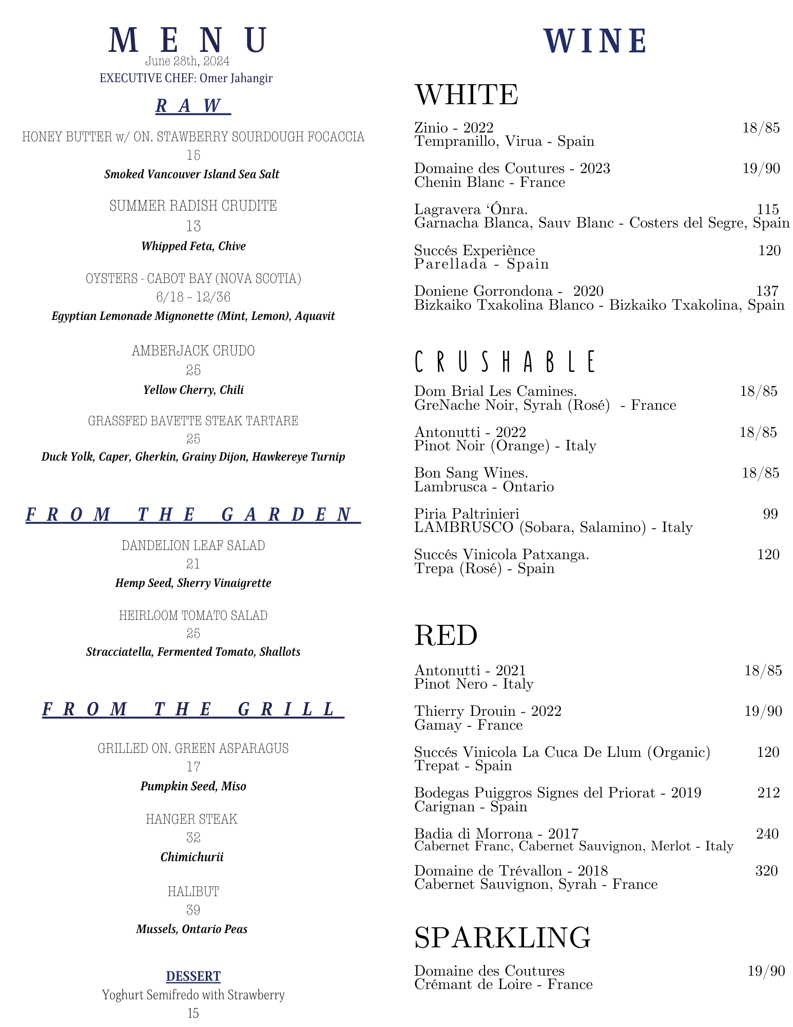 Menus — Hamptons restaurant