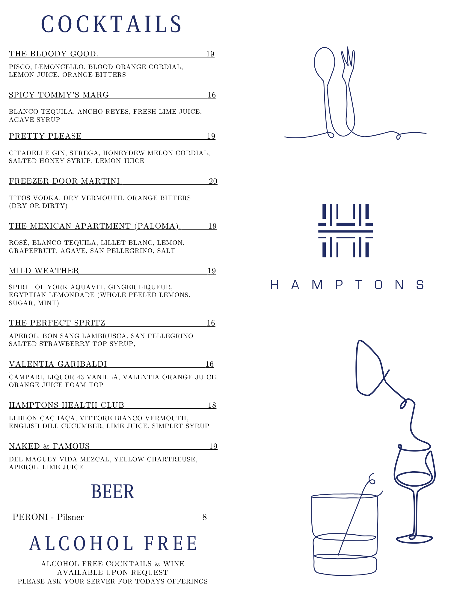 Menus — Hamptons restaurant