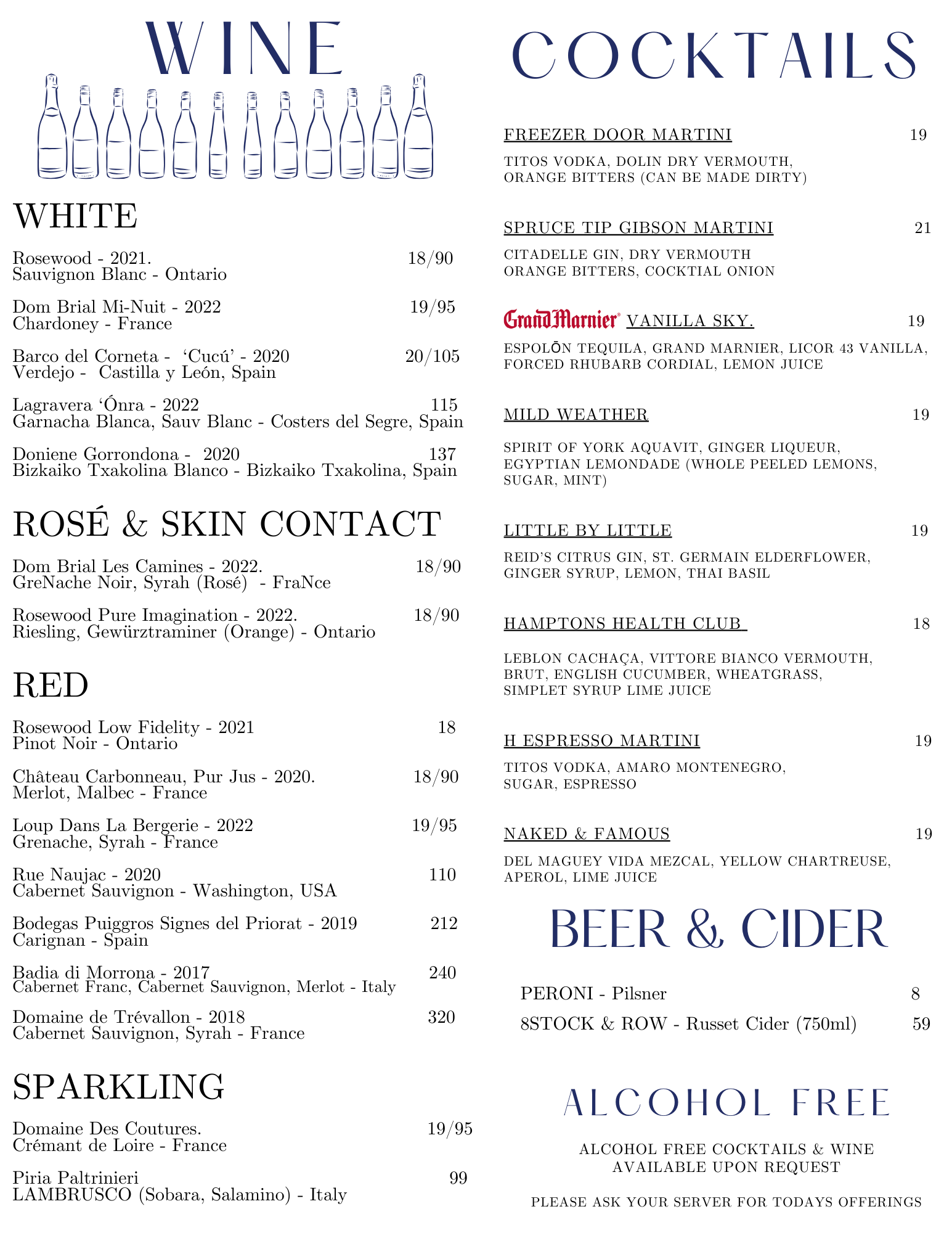Menus — Hamptons restaurant
