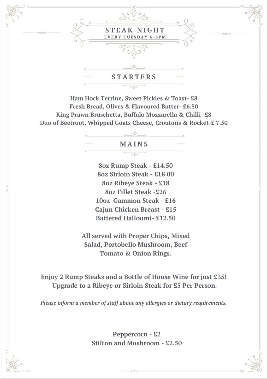 Menus — The Cheney Arms- Gaddesby