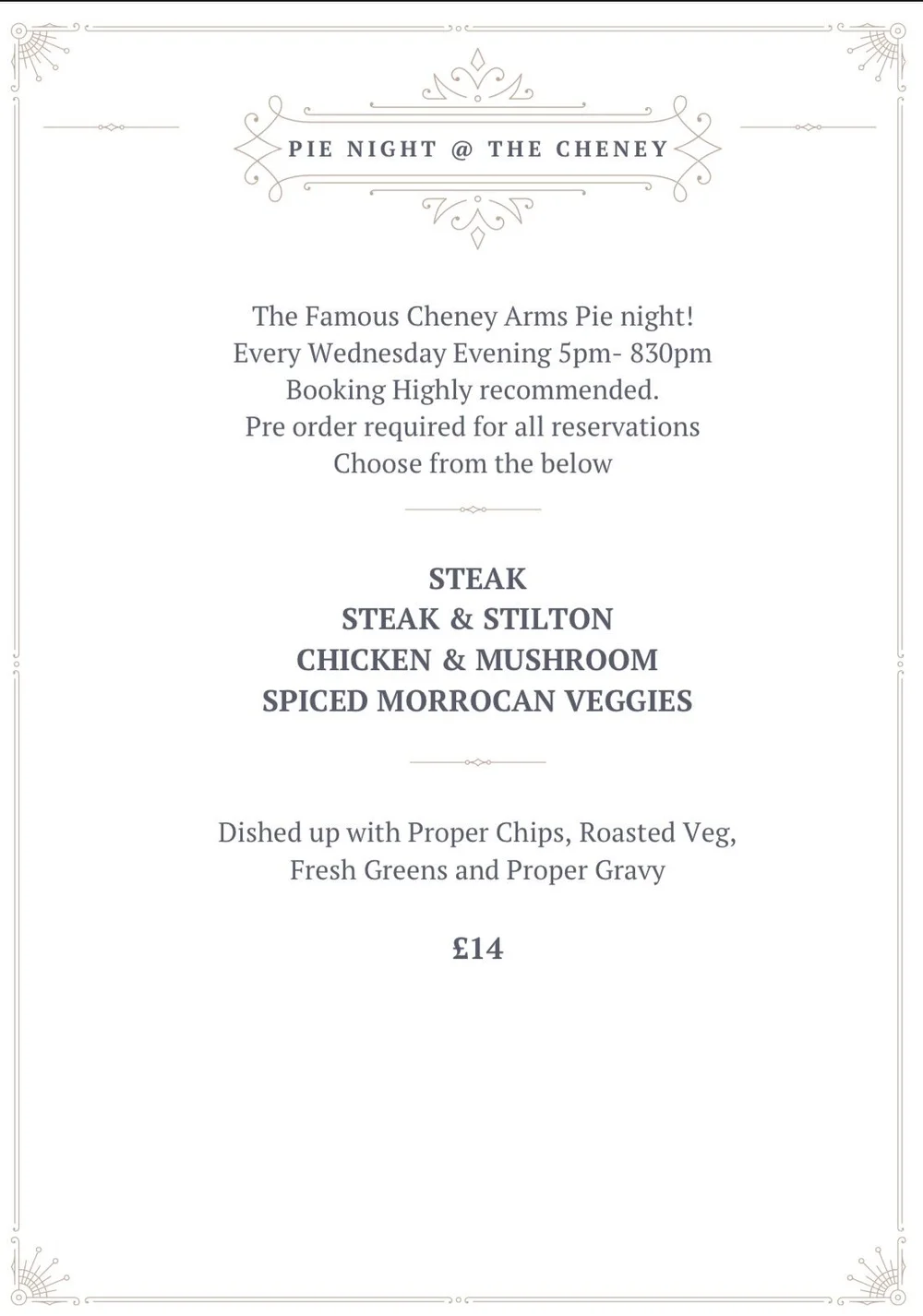 Menus — The Cheney Arms- Gaddesby