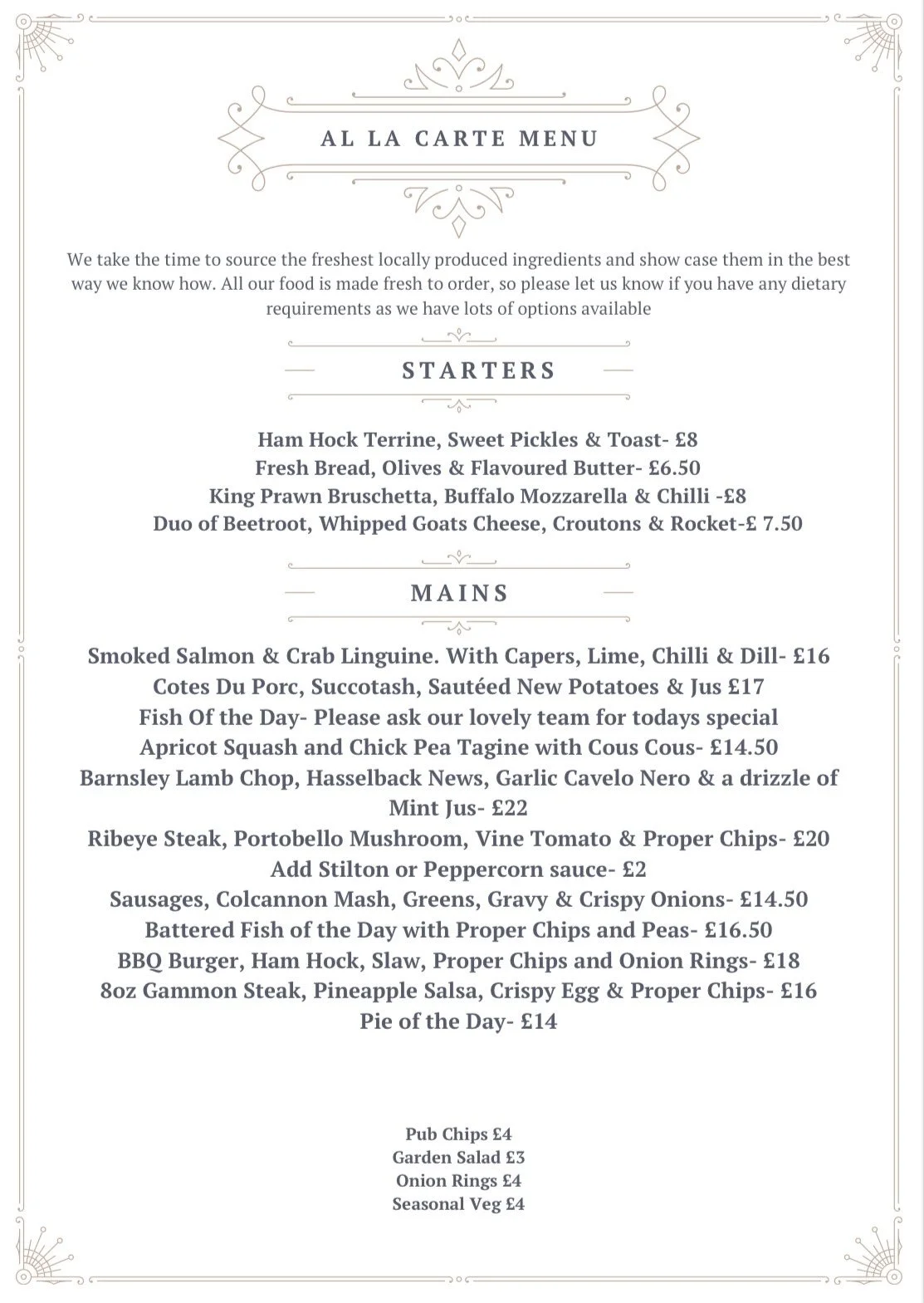 Menus — The Cheney Arms- Gaddesby