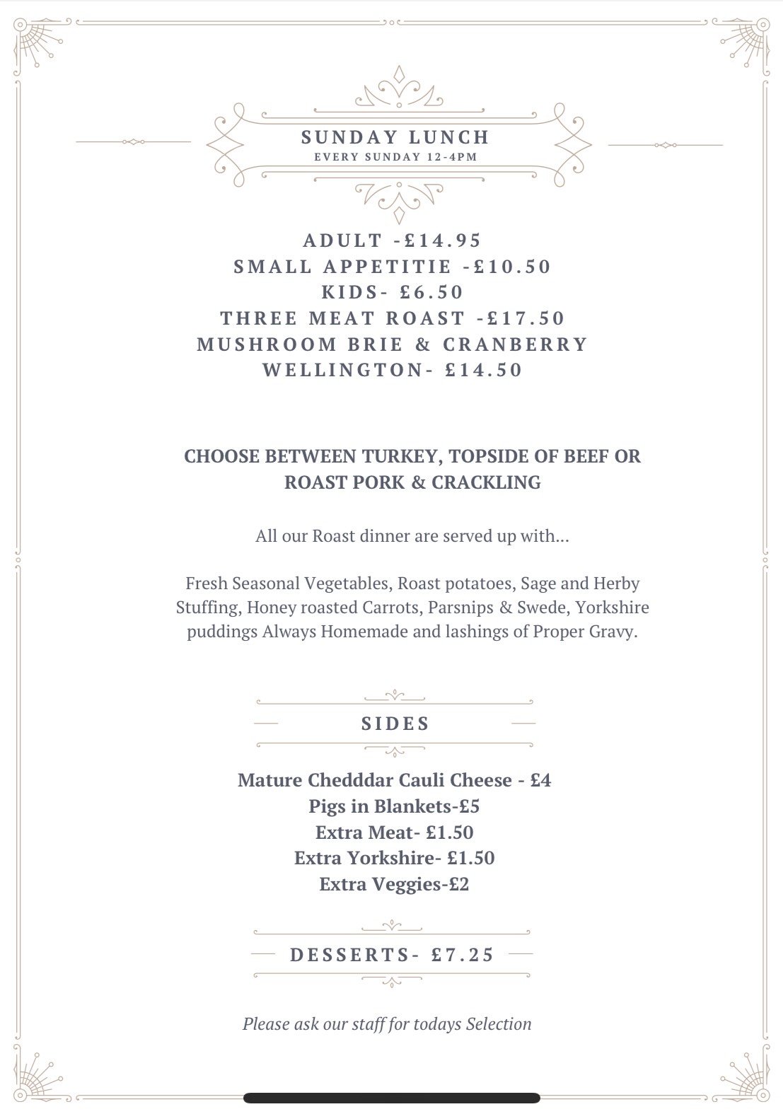 Menus — The Cheney Arms- Gaddesby