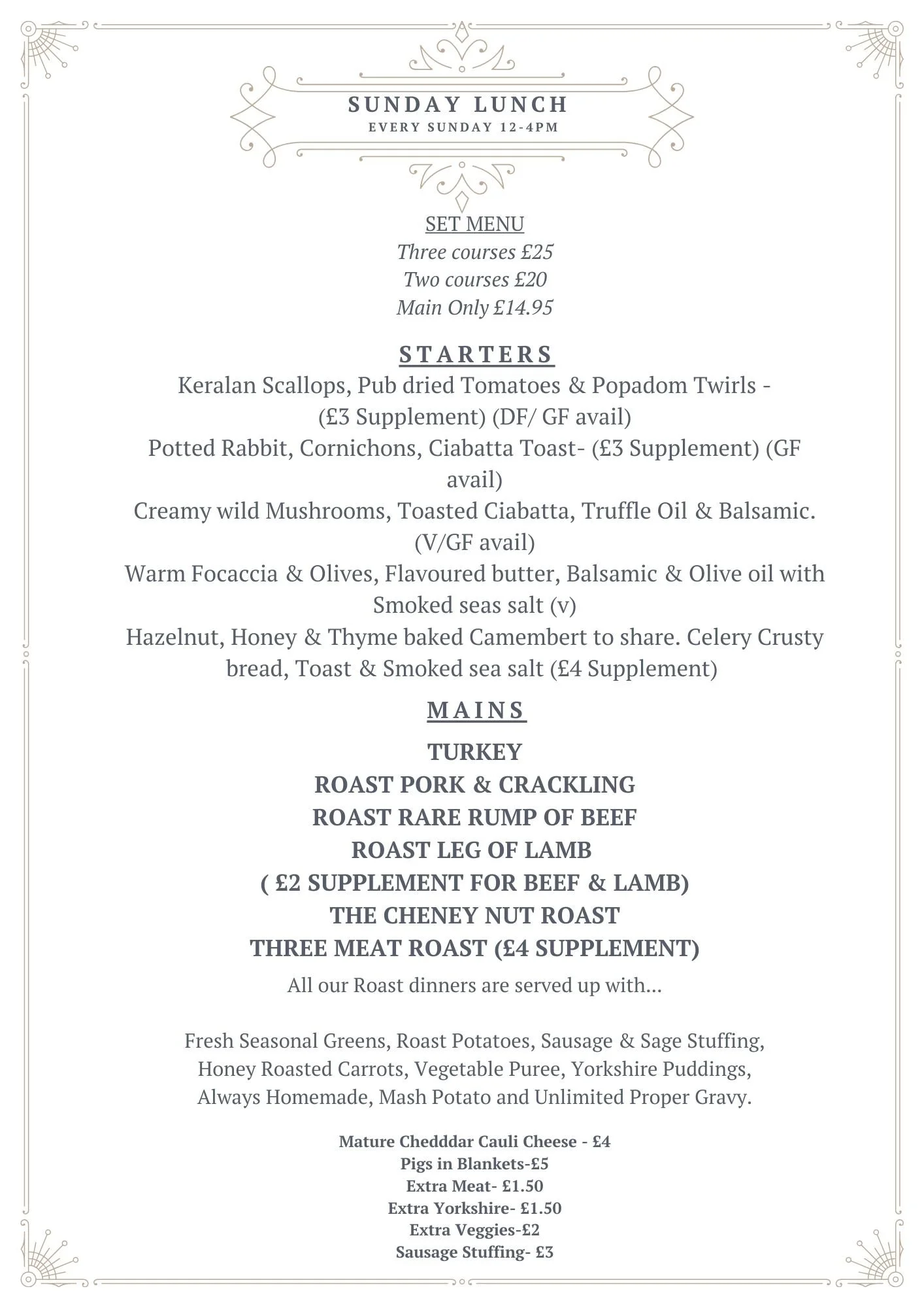 Menus — The Cheney Arms- Gaddesby