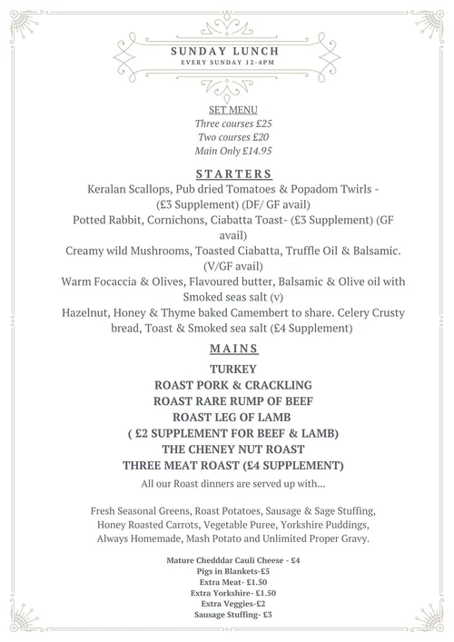 Menus — The Cheney Arms- Gaddesby