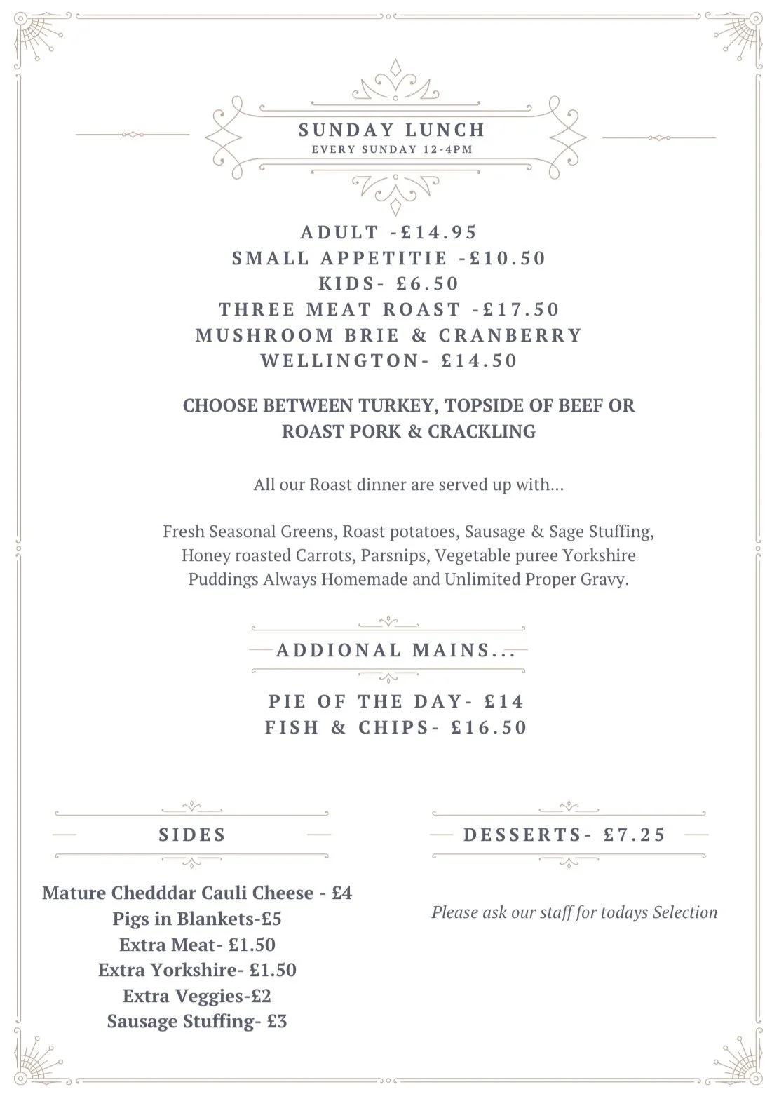 Menus — The Cheney Arms- Gaddesby
