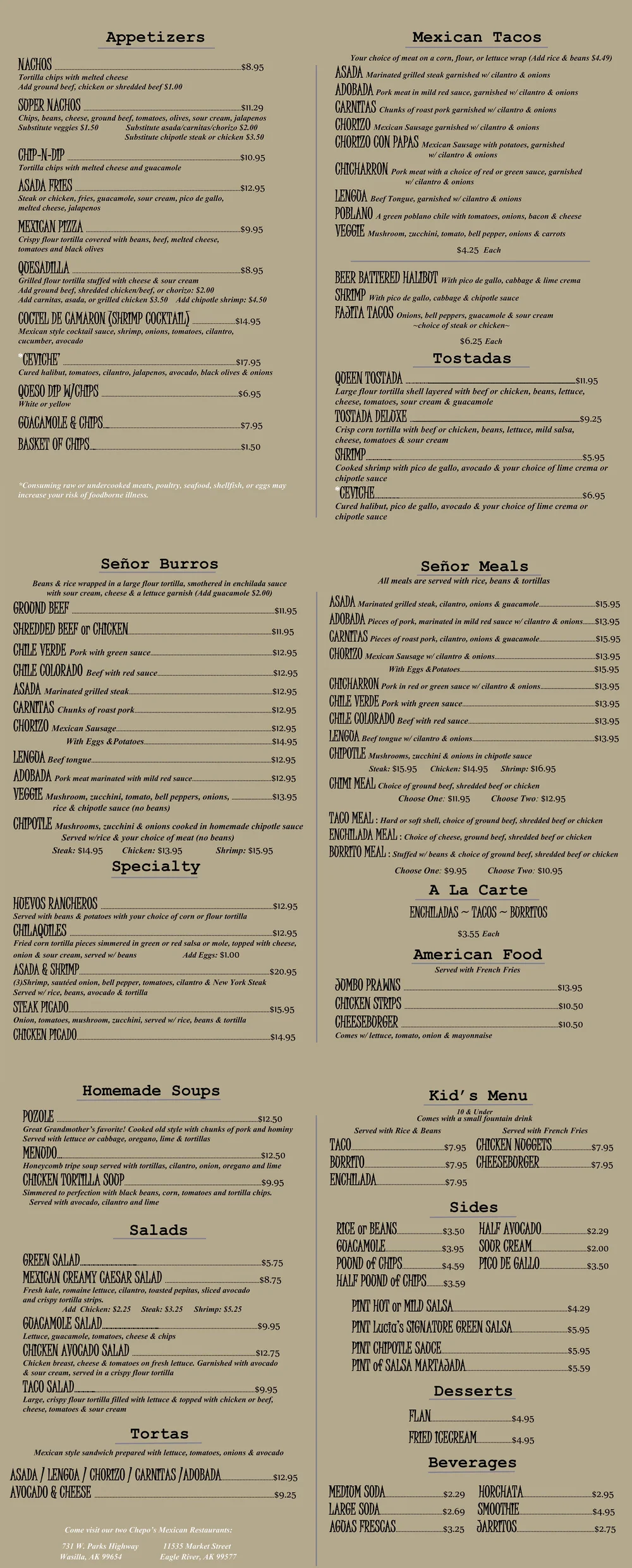 Wasilla Menu — Señor Taco Mexican Grill