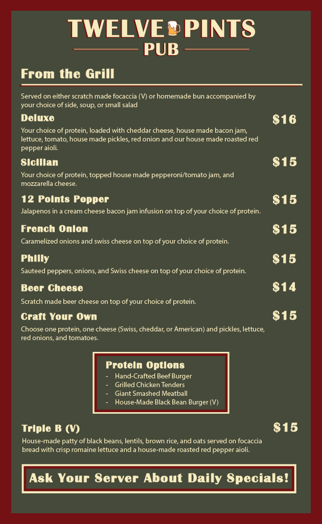 12 Pints Pub Menu — 12 Points Public Market