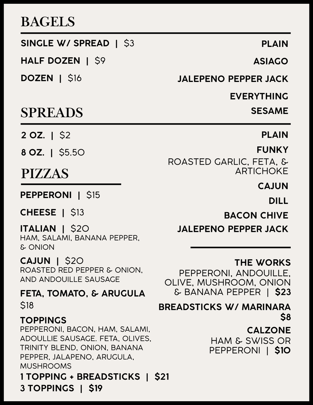Zen Bagels Menu — 12 Points Public Market
