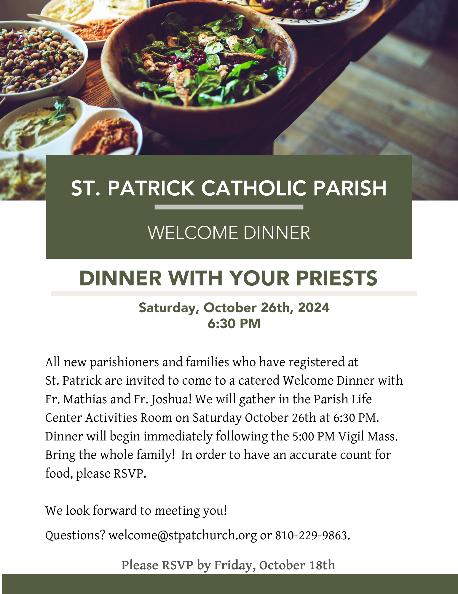 New Parishioner Welcome Dinner — St. Patrick Catholic Parish