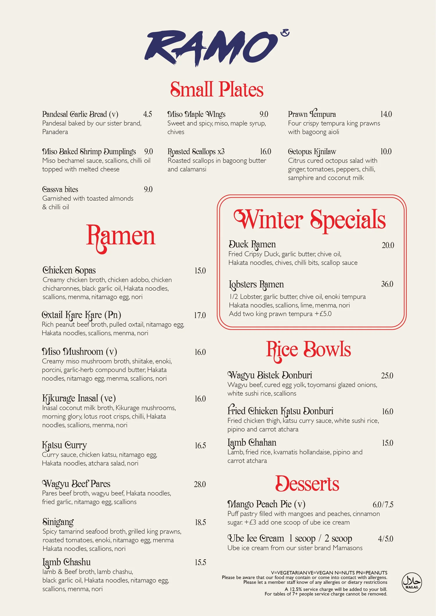 Soho Menu — Ramo Ramen Filipino-Japanese Fusion