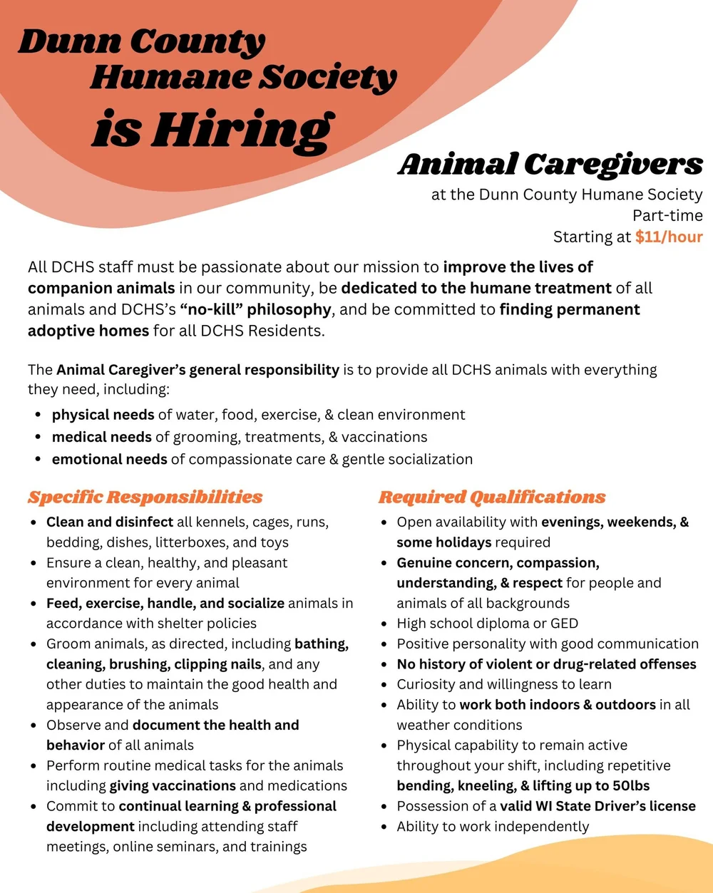 Employment Opportunities — Dunn County Humane Society