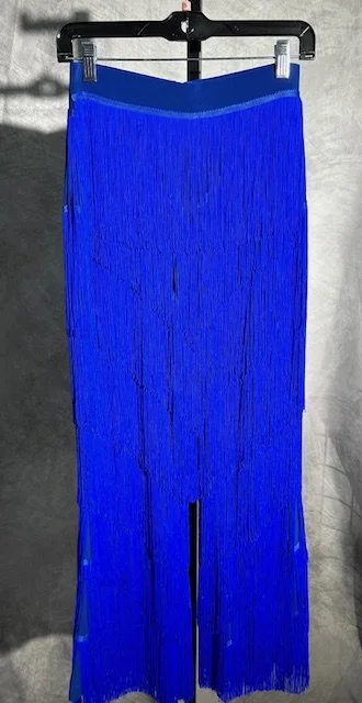 Fringe pants-Royal blue fringe on blue pants — Authentique Dancewear