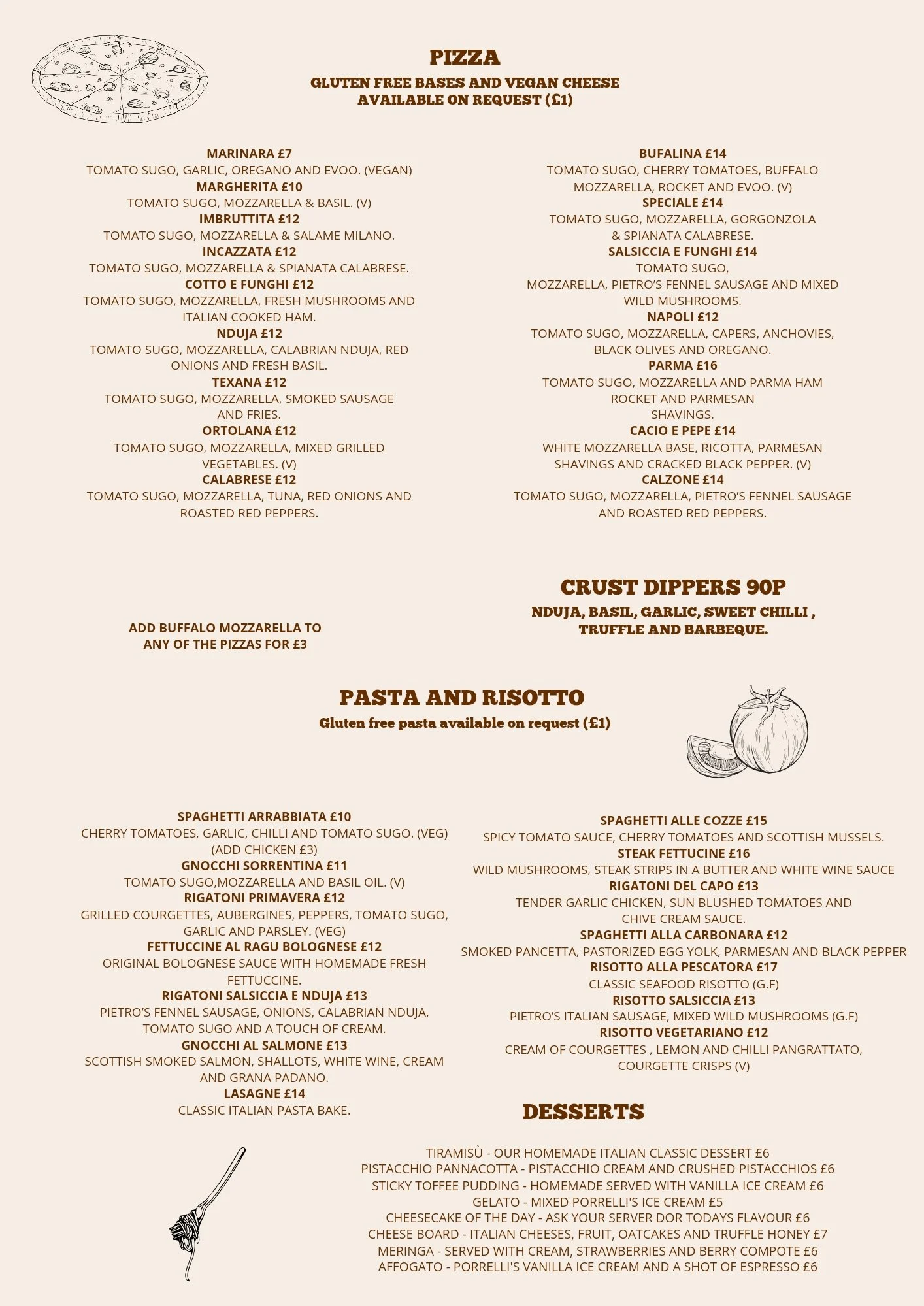 Menus — Padano Italian Restaurant Rutherglen