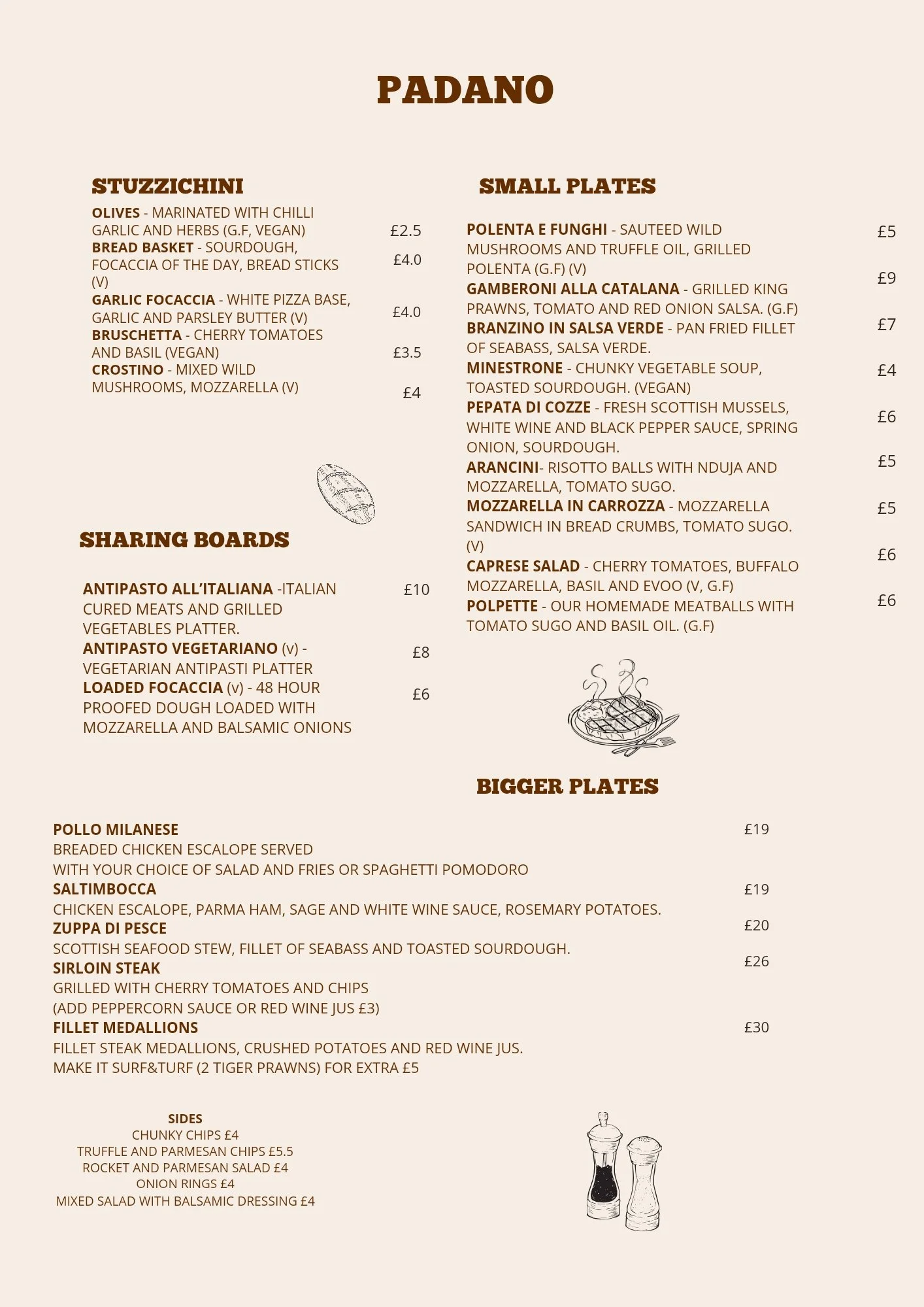Menus — Padano Italian Restaurant Rutherglen
