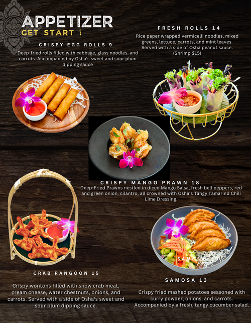 Menu — Osha Thai at 250 Montgomery St. San Francisco