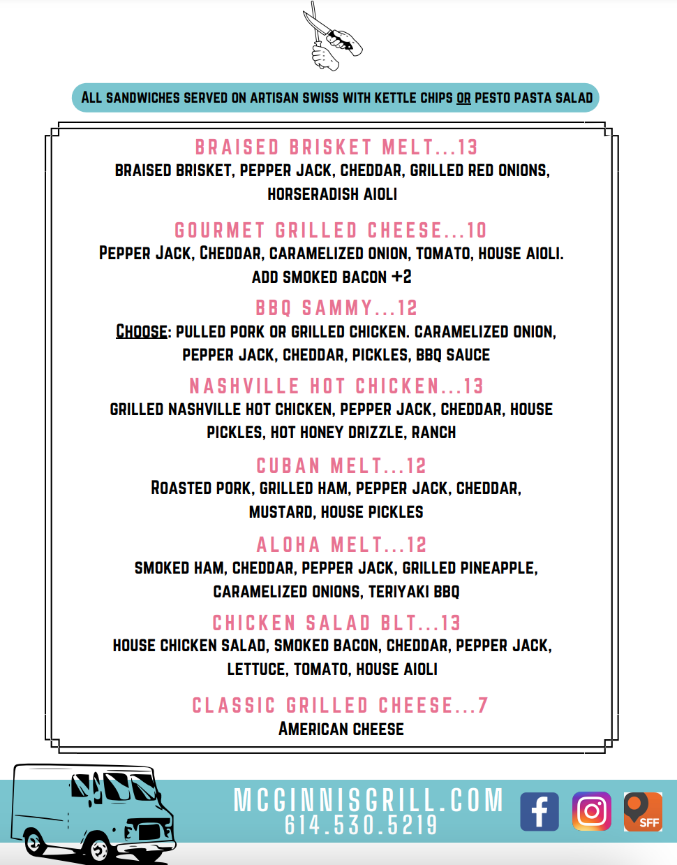 Menu — McGinnis' Grill Food Truck