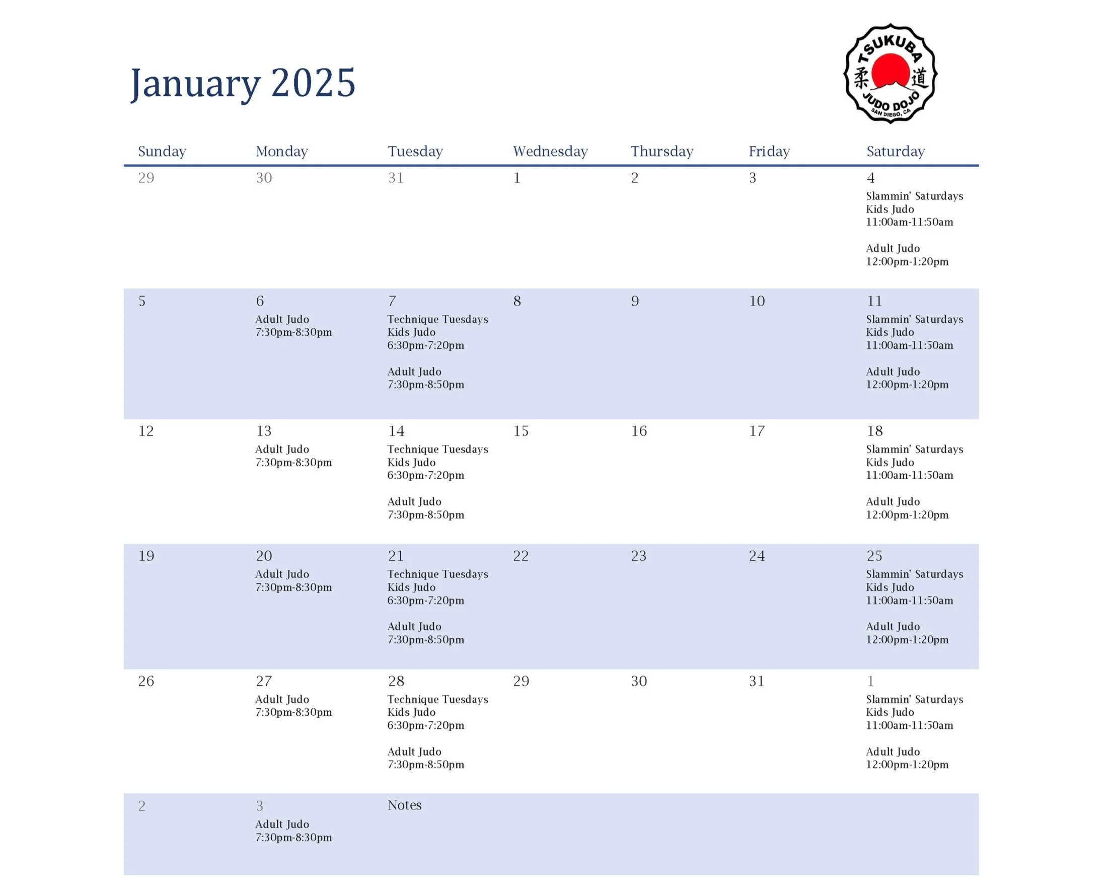 Schedule — Tsukuba Judo Dojo San Diego