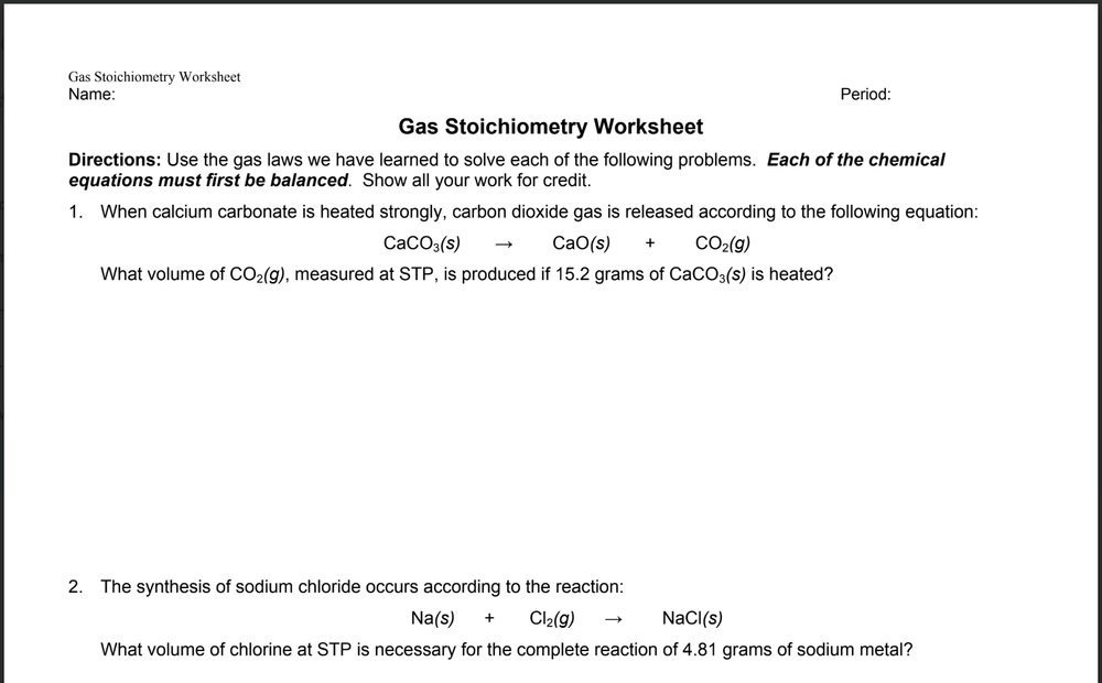 Gas stoichiometry — CHEMDUNN