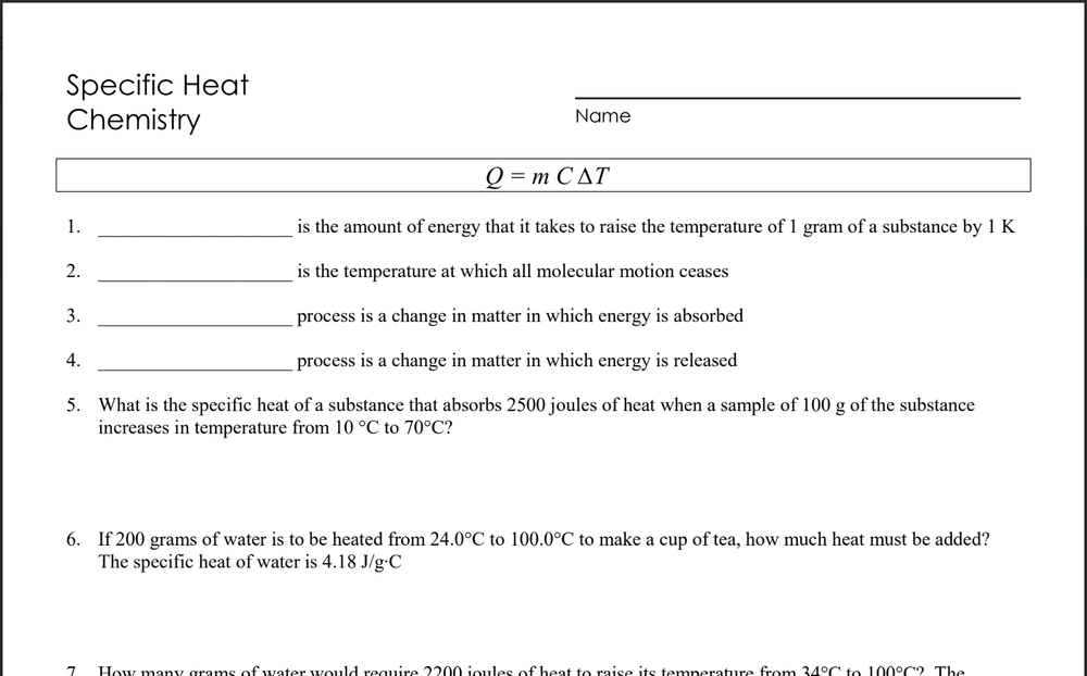 Specific Heat Capacity | Explore & Learn Heat Transfer — CHEMDUNN