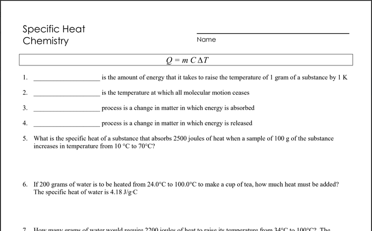Specific Heat Capacity | Explore & Learn Heat Transfer — CHEMDUNN