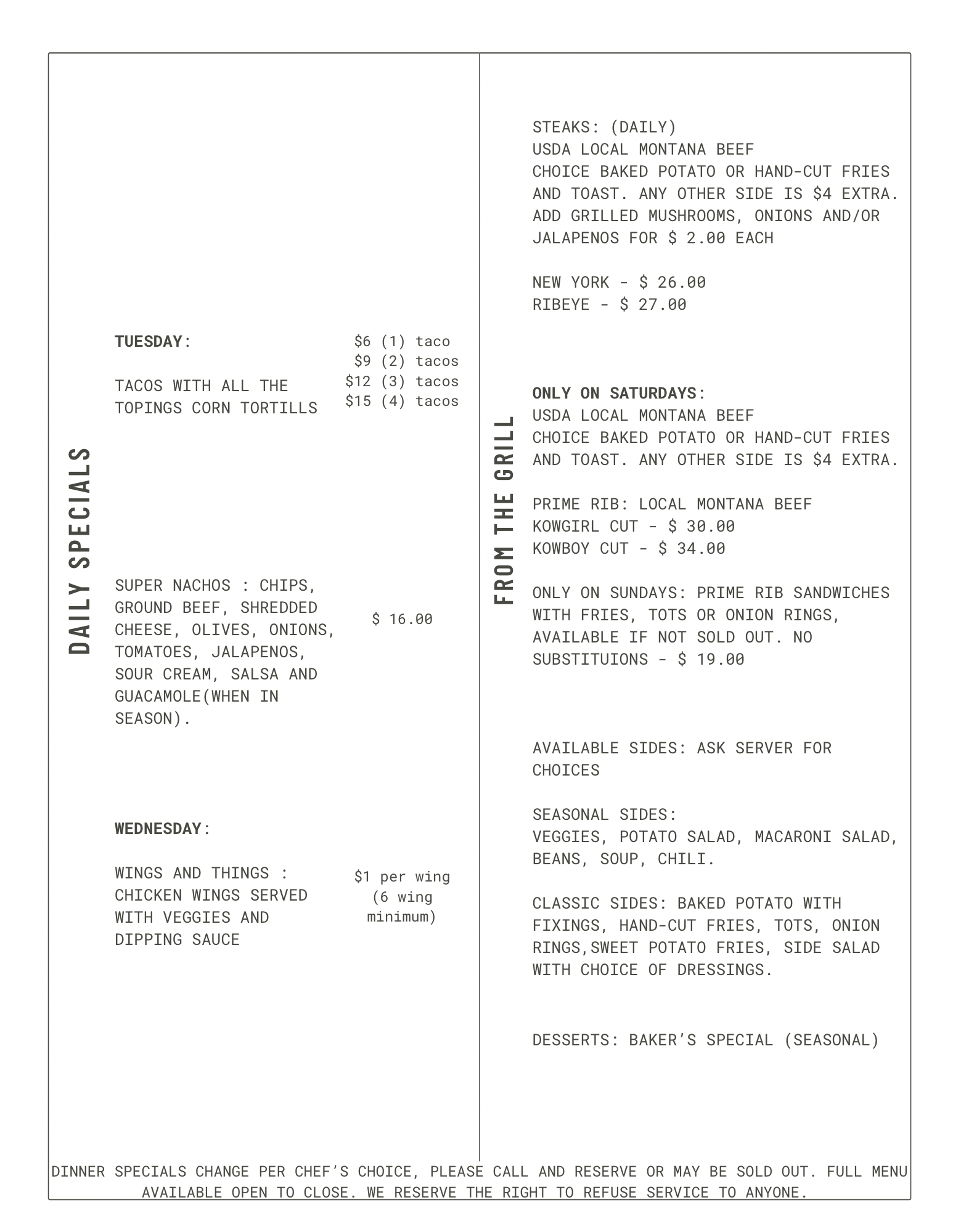 Menu — Carmels Sports Bar & Grill