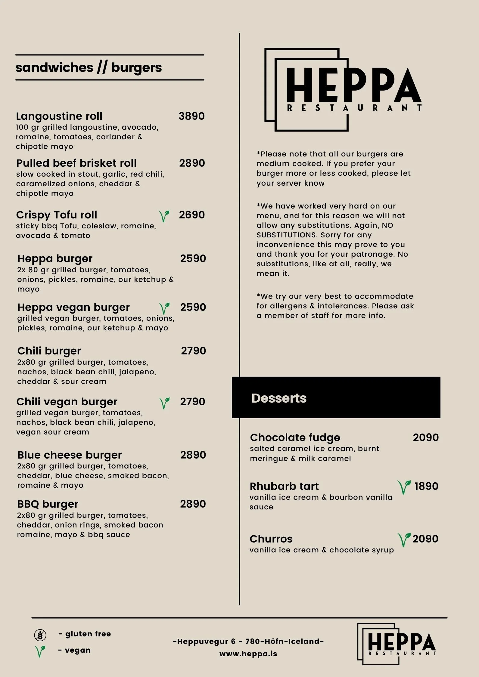 Menu — Heppa Restaurant