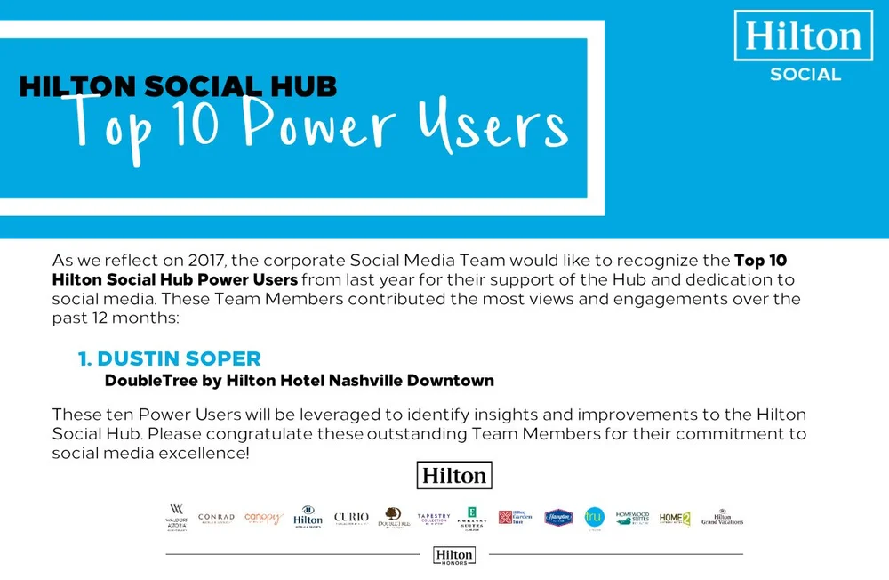 Hilton Honors Dustin Soper as Top 10 Social Hub Power User — Dustin ...