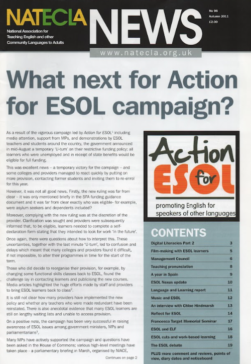 ESOL strategy for England — NATECLA