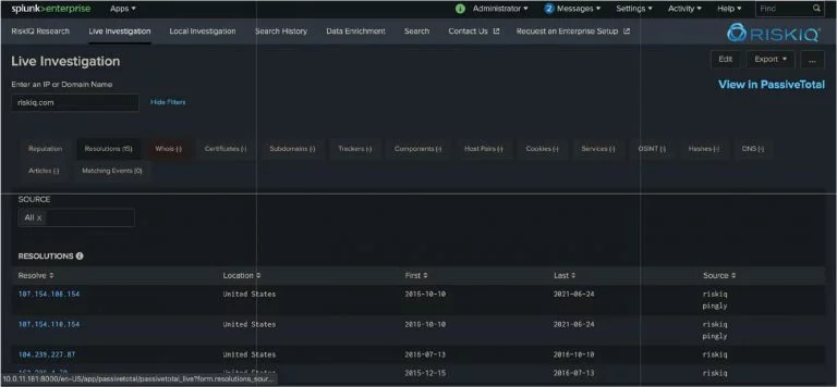 Risk IQ: Splunk App Development for PassiveTotal — Crest Data