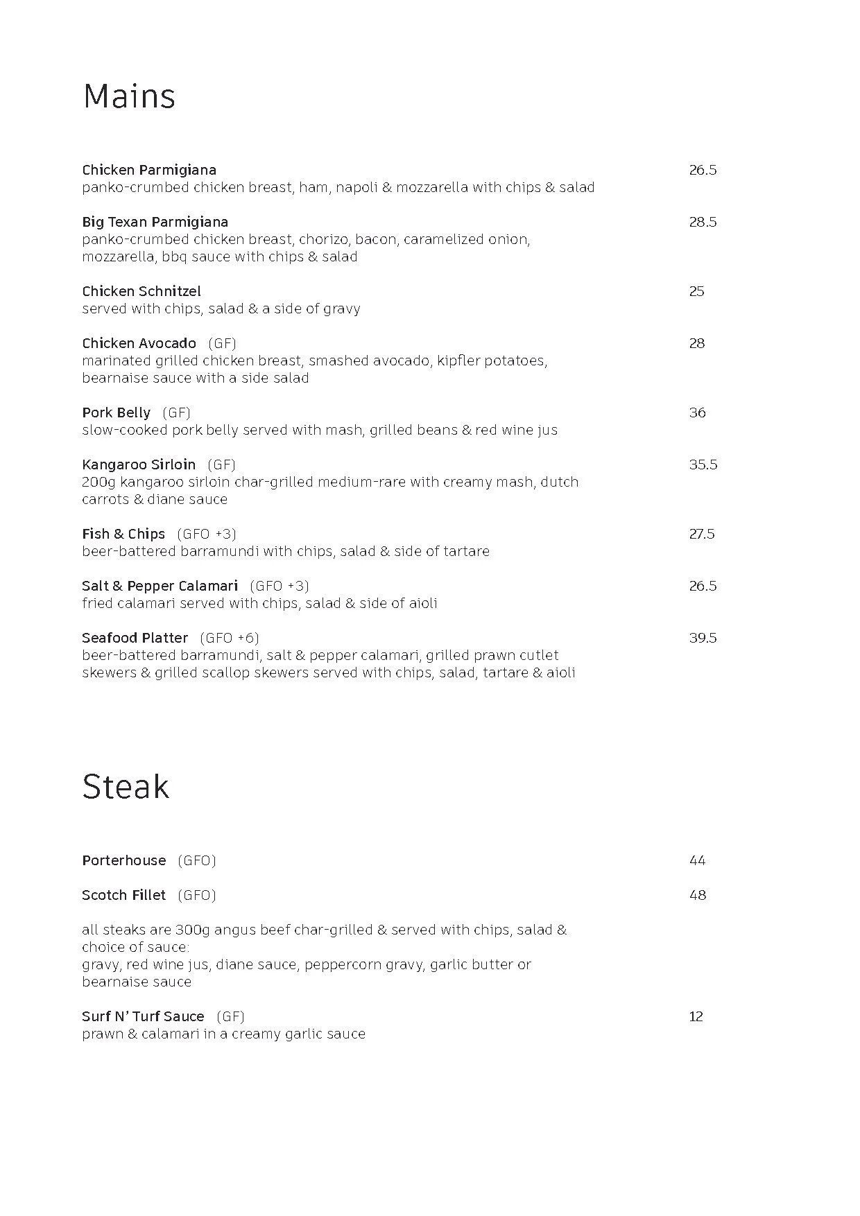 Food menu — Jokers on Ryrie