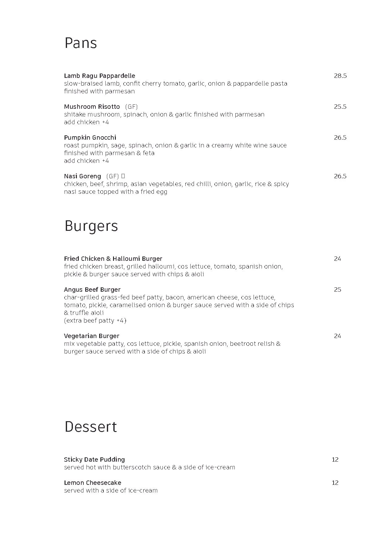 Food menu — Jokers on Ryrie