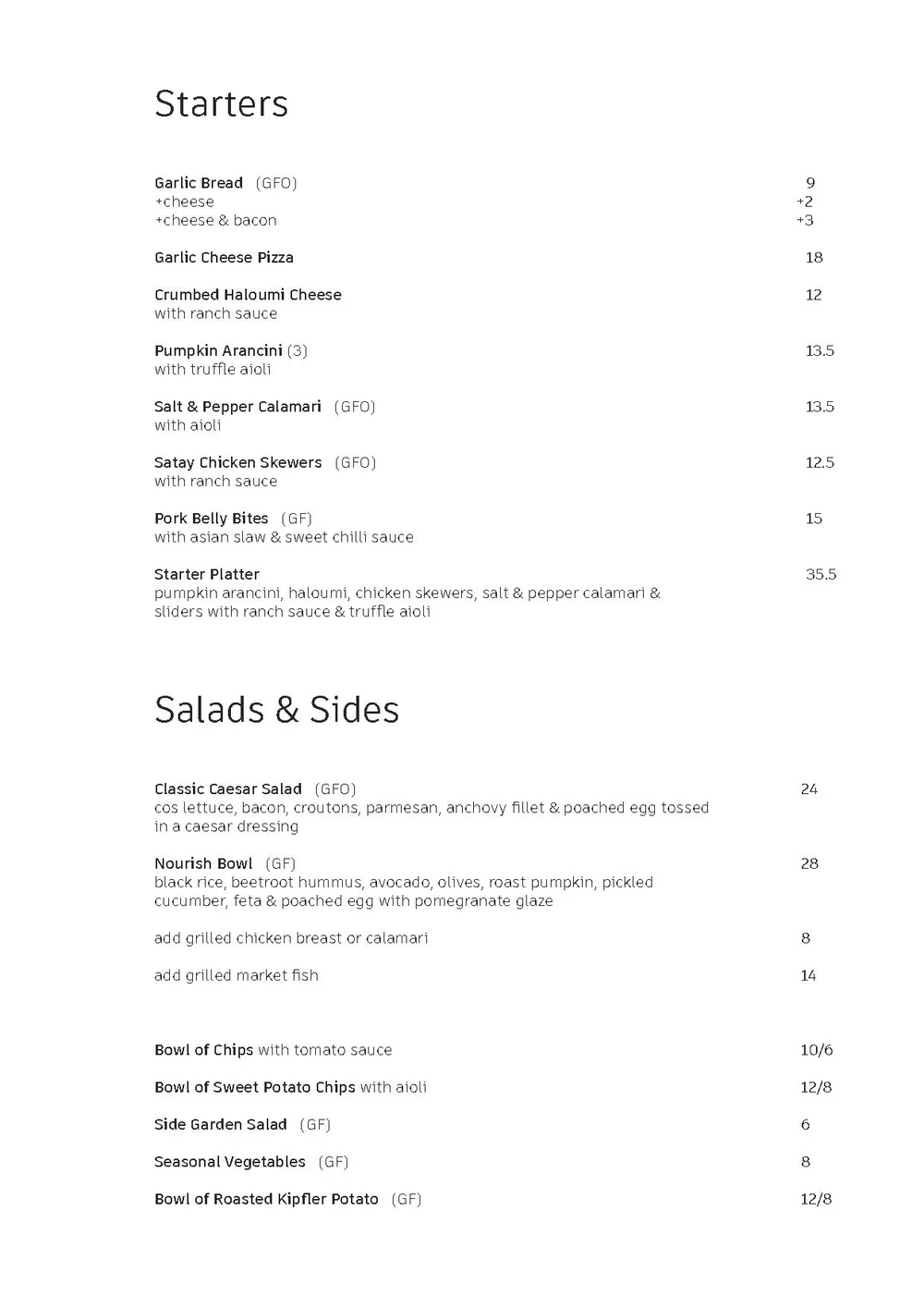 Food menu — Jokers on Ryrie