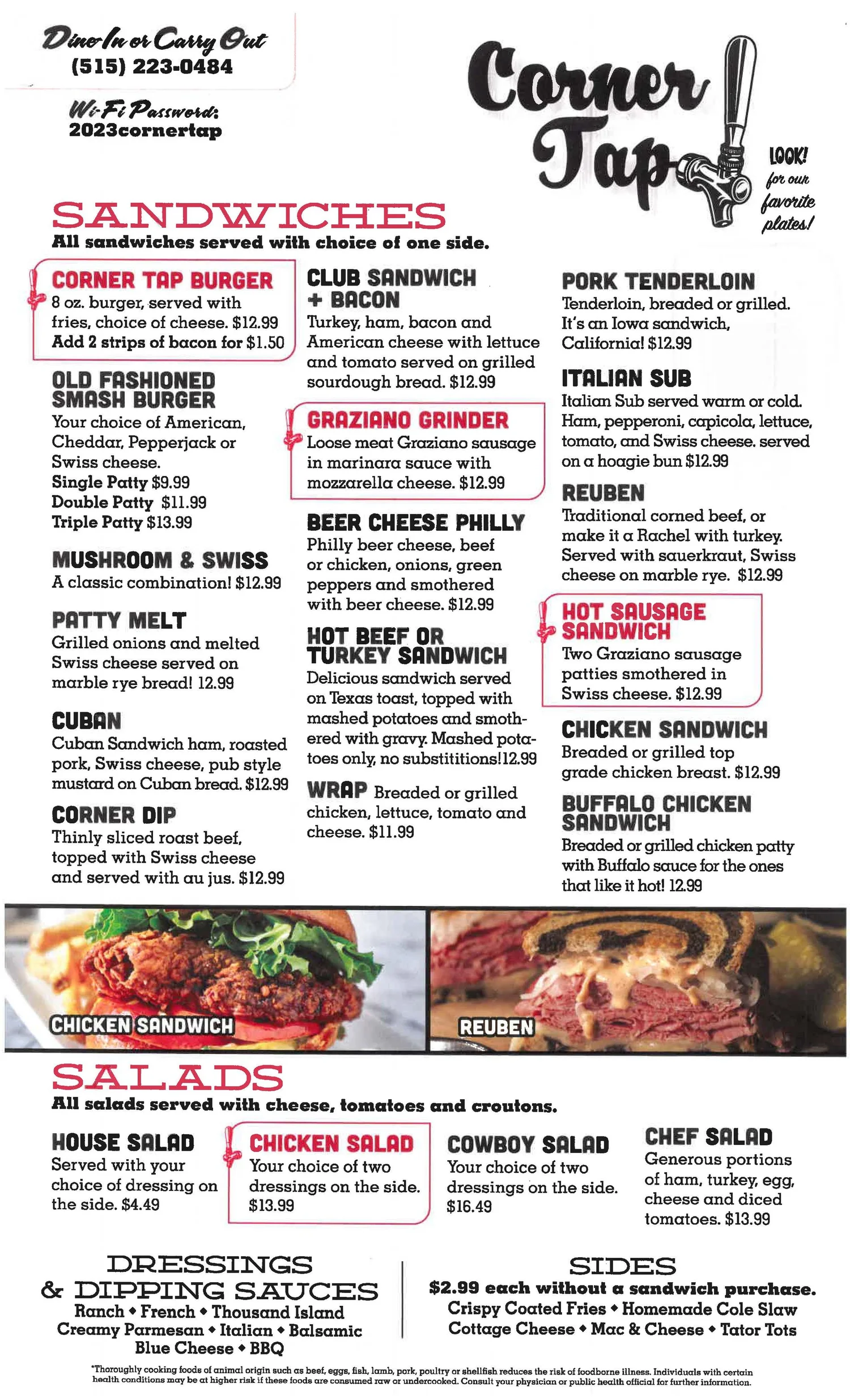 Menu — Corner Tap Bar and Grill