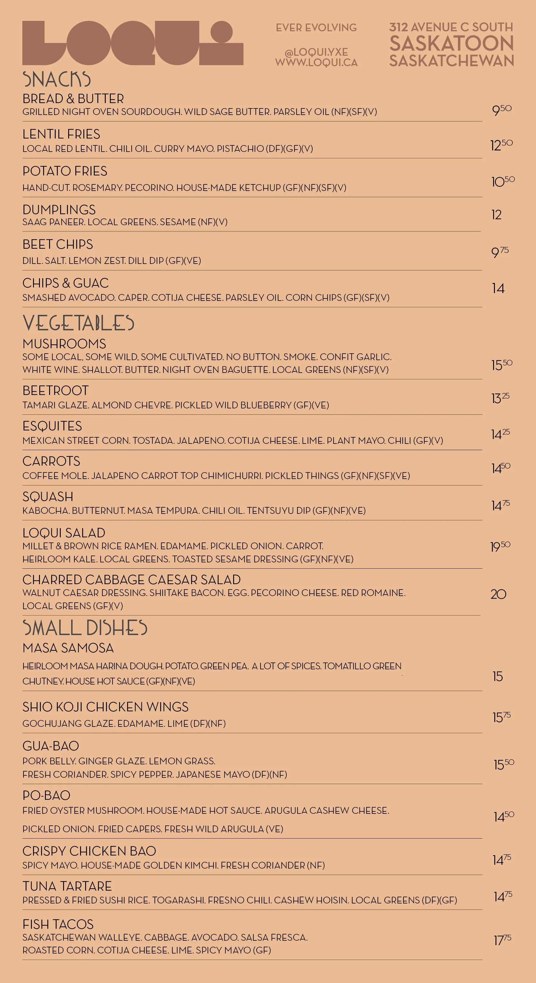 Menu — Loqui Restaurant