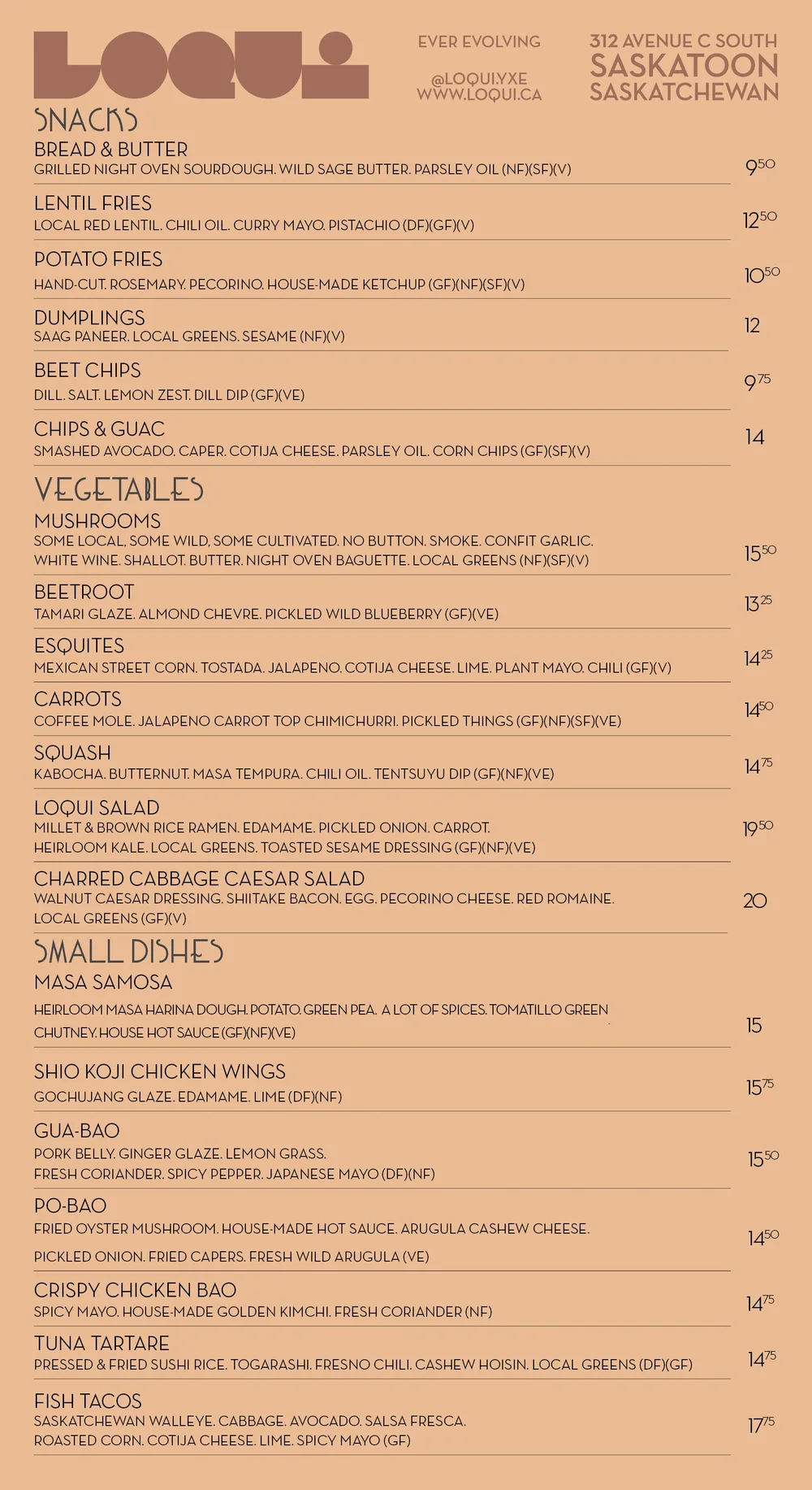 Menu — Loqui Restaurant