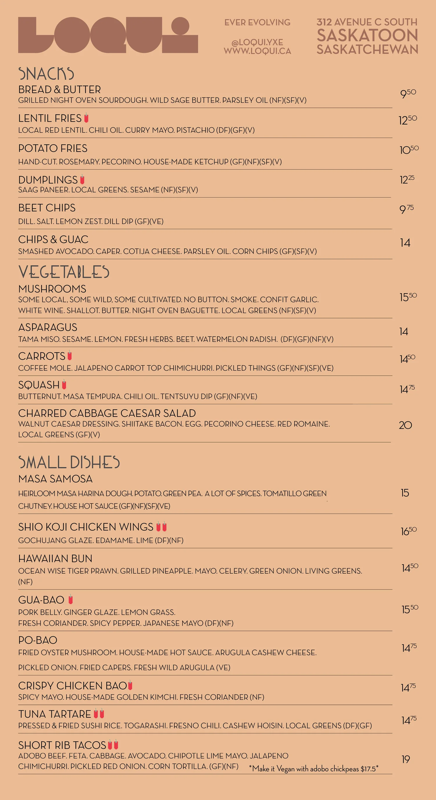 Menu — Loqui Restaurant