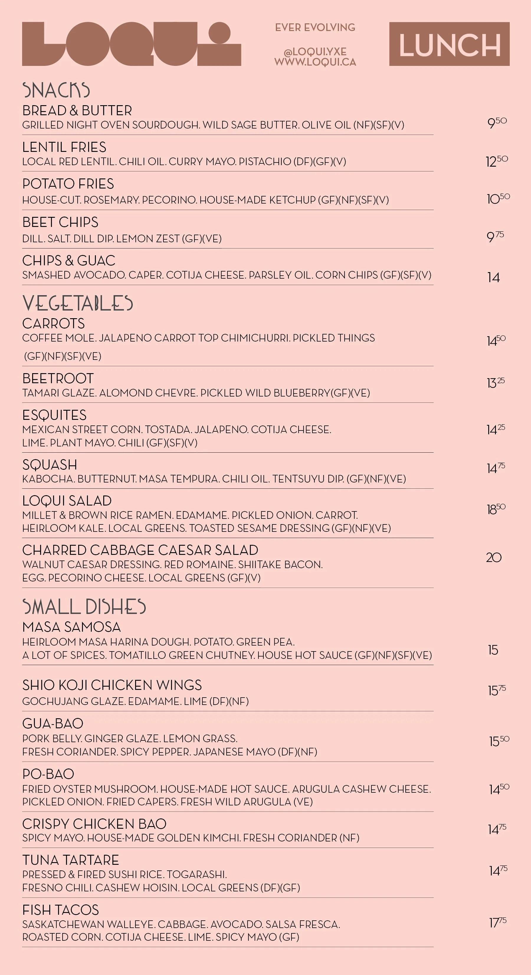 Menu — Loqui Restaurant
