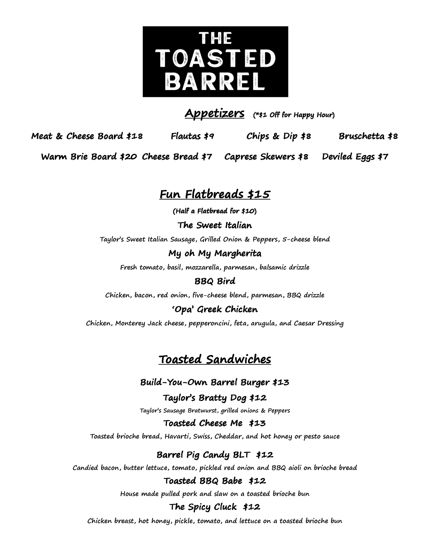 Food Menu - The Toasted Barrel — The Toasted Barrel