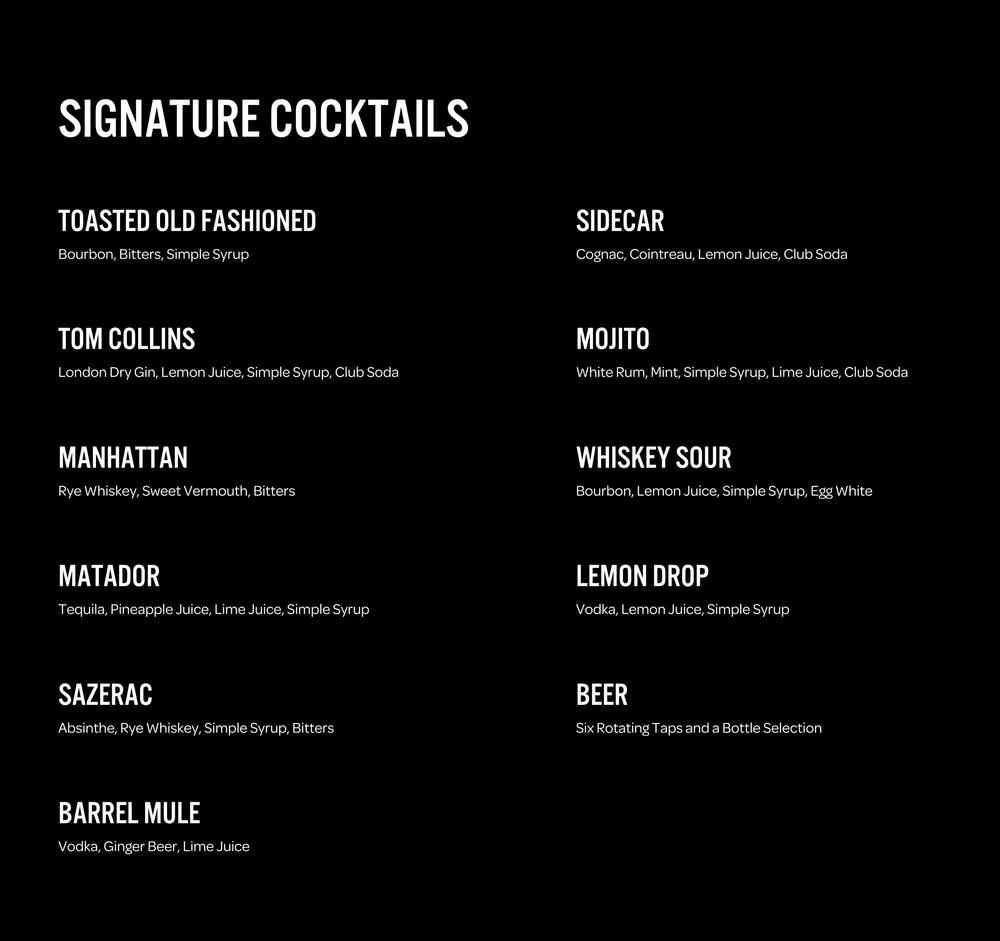 Food Menu - The Toasted Barrel — The Toasted Barrel