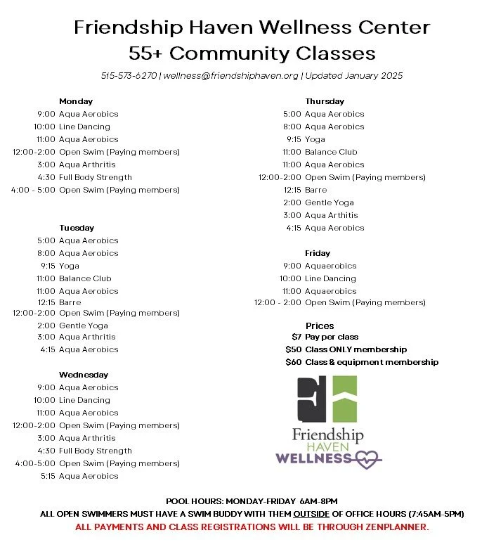Community Wellness Class Schedule — Friendship Haven