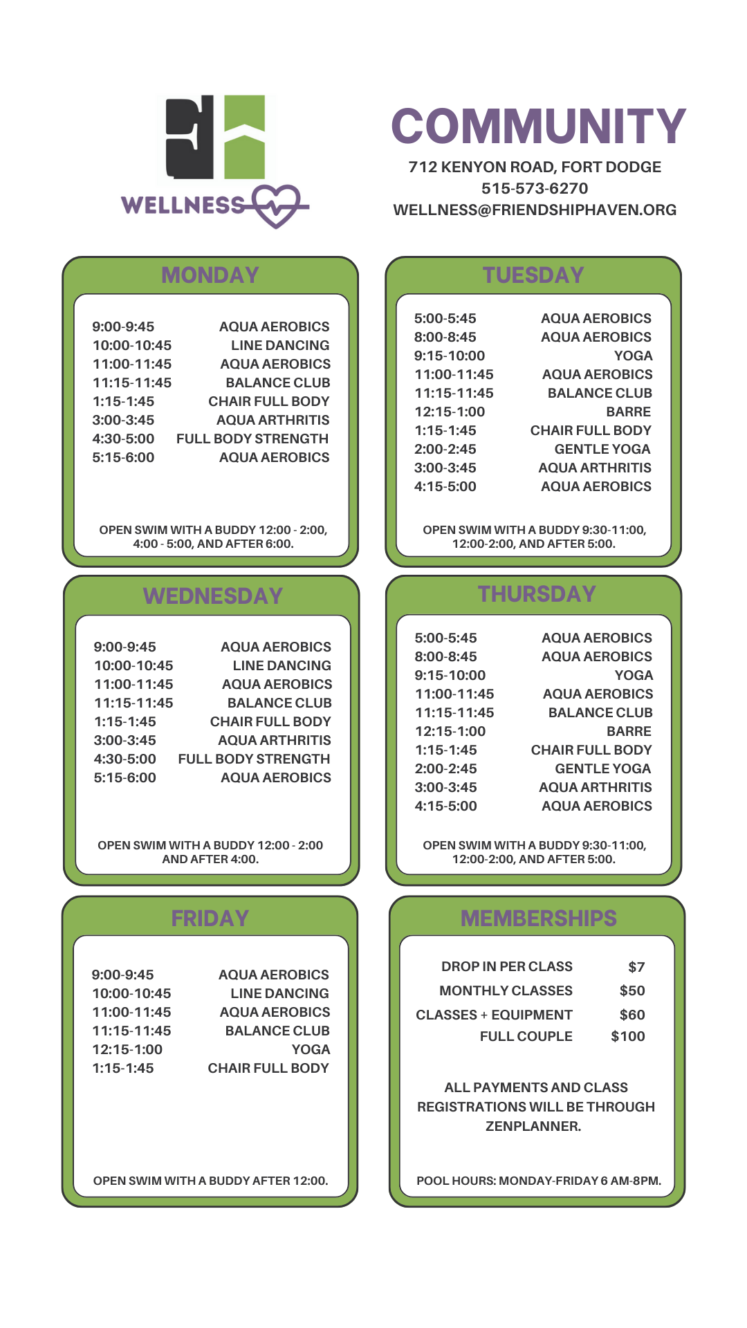 Community Wellness Class Schedule — Friendship Haven