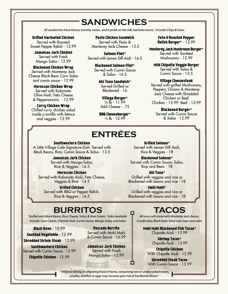 Menu — Little Village Cafe