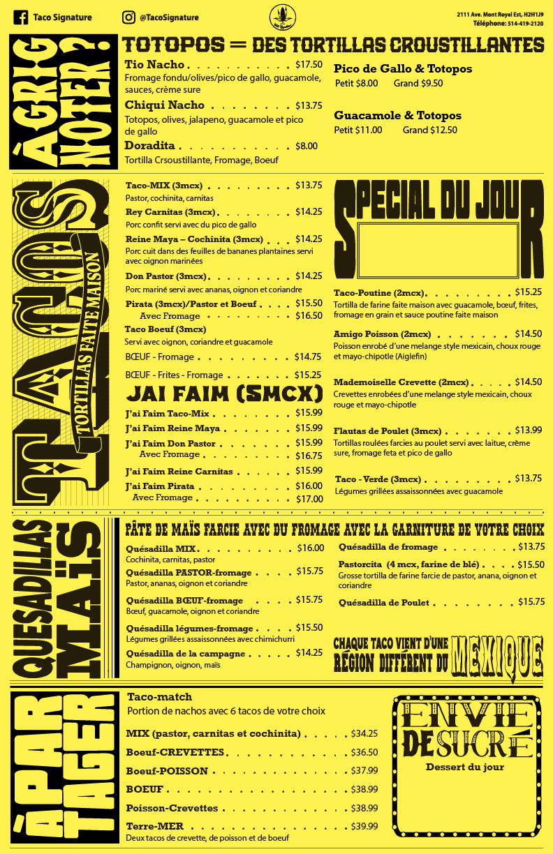 Menu — Taco Signature
