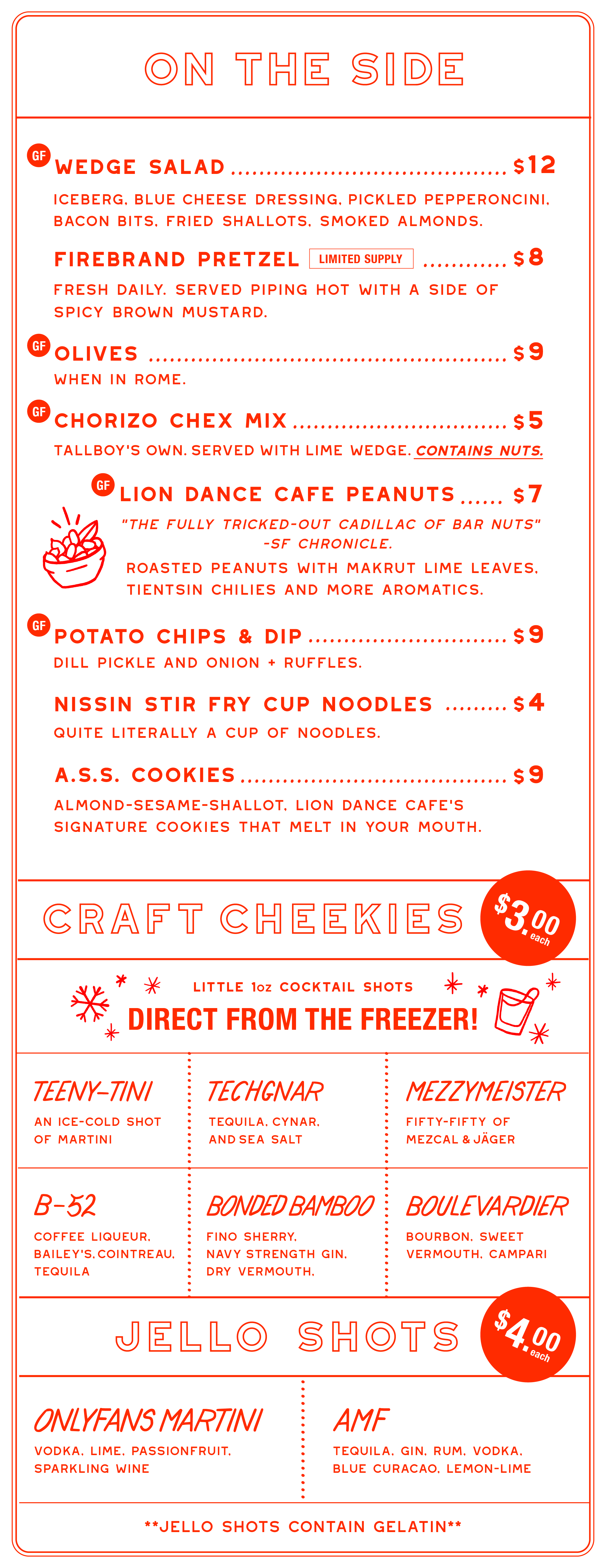 MENU — WELCOME TO TALLBOY