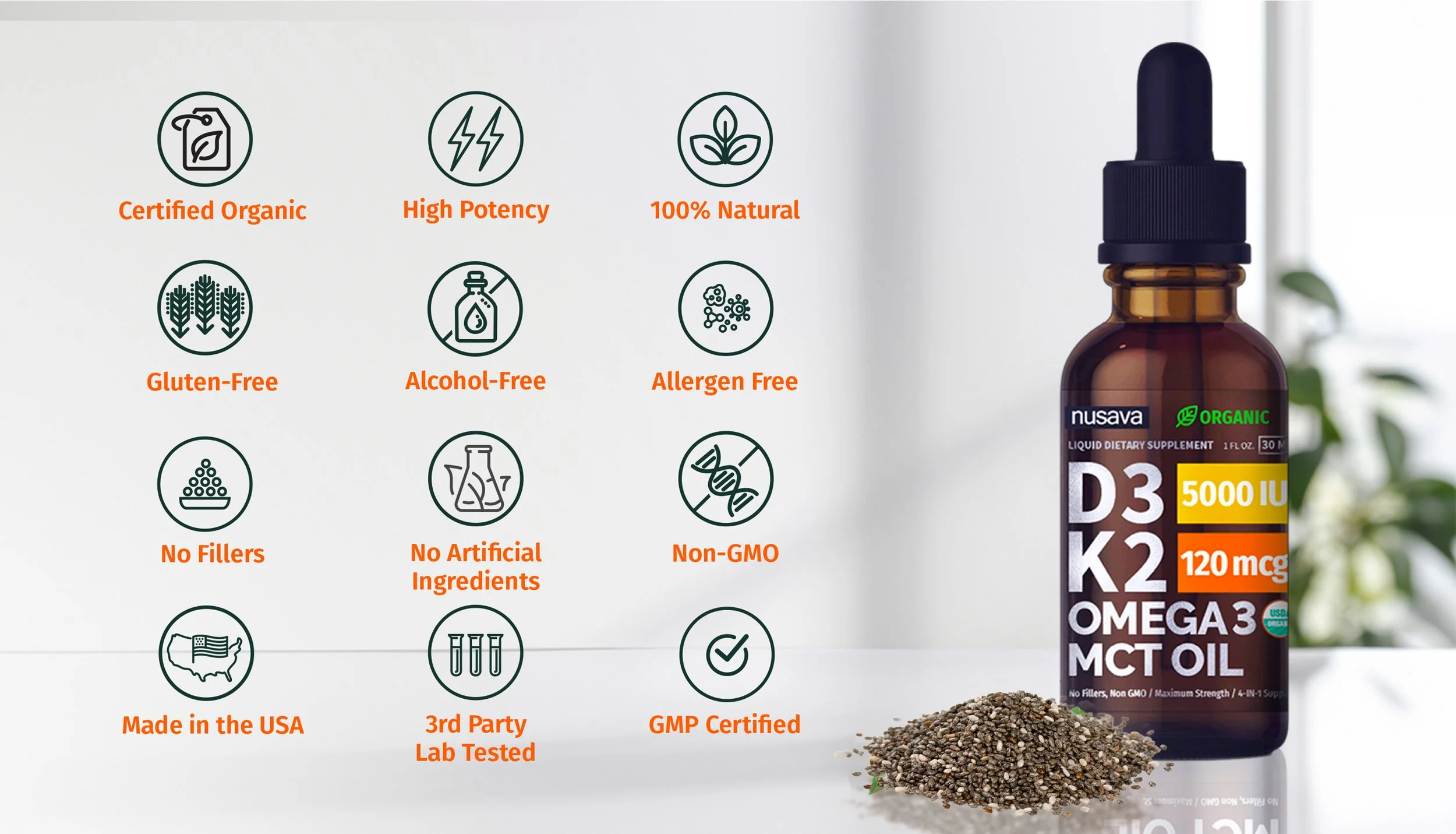 Liquid D3K2 Drops — Nusava