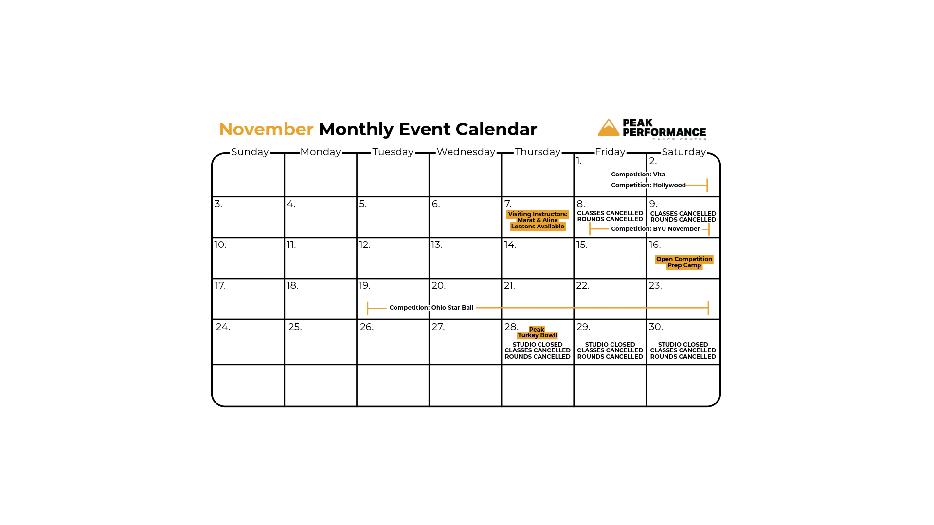 Schedule — Peak Performance Dance Center